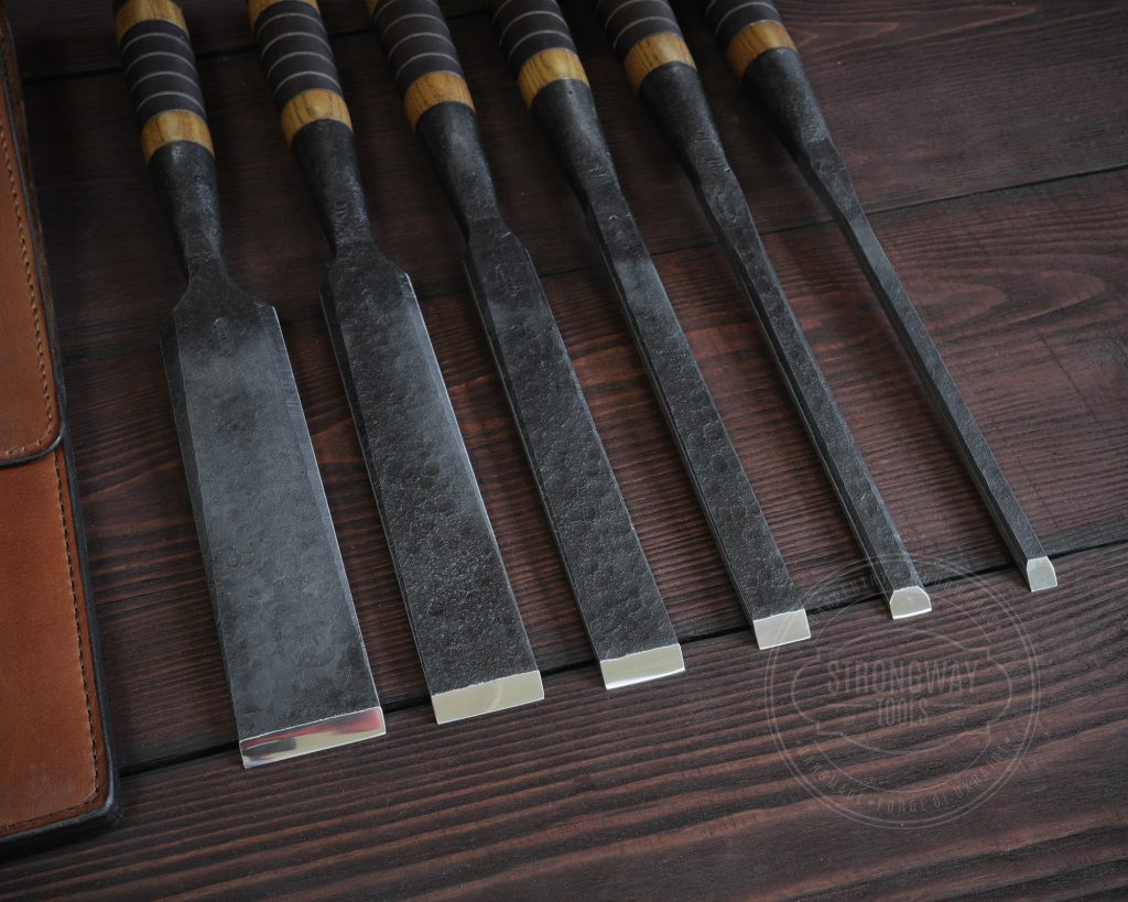 Set of six long chisels