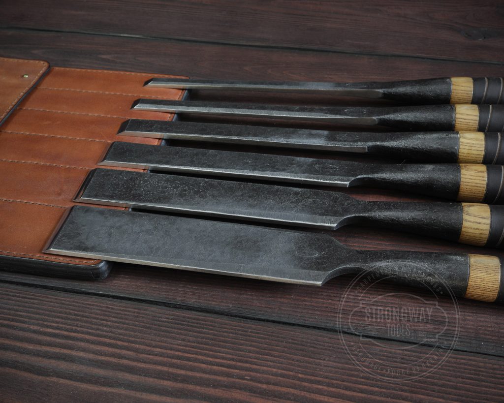Set of six long chisels