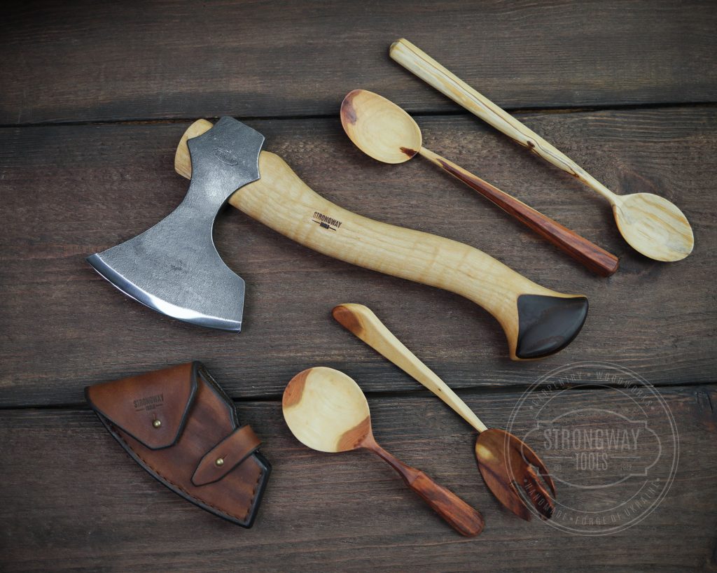 Hand Forged Carving Axe with Steel Pin Handle