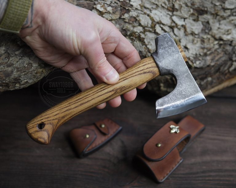 Small Camping axe with leather axe belt loop