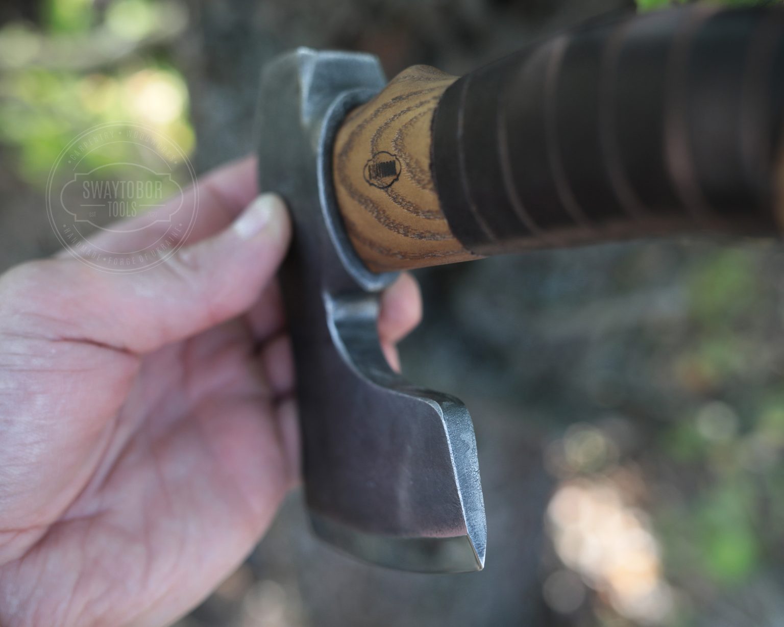 Hand-Forged Bushcraft Axe with Leather-Wrapped Handle