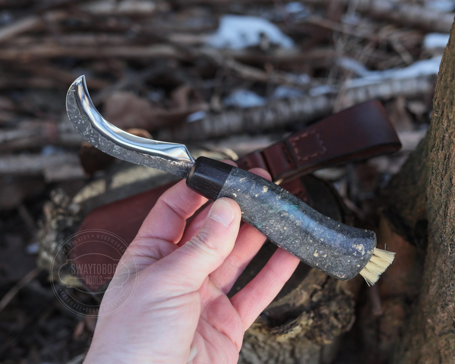 Premium Mushroom Garden Knife with Leather Sheath and Hanger