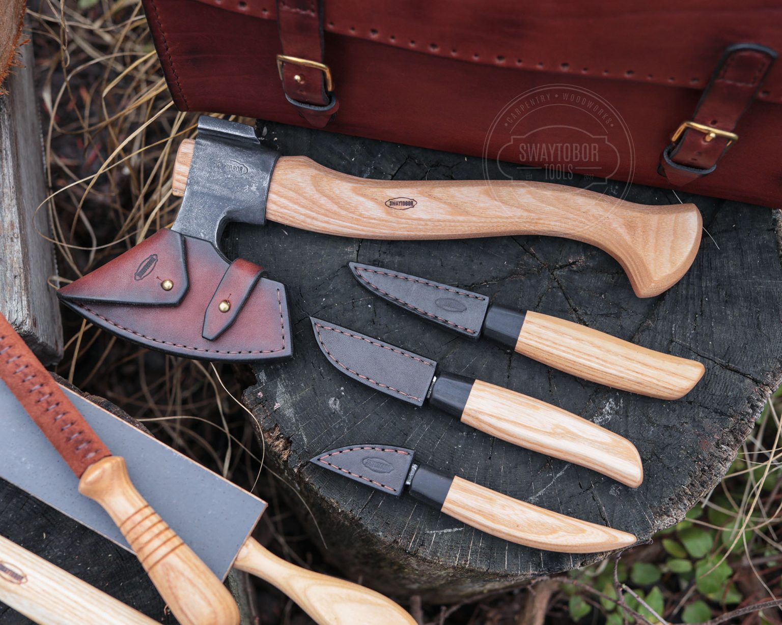 Hand Crafted Big Woodworking Carving Set with leather bag